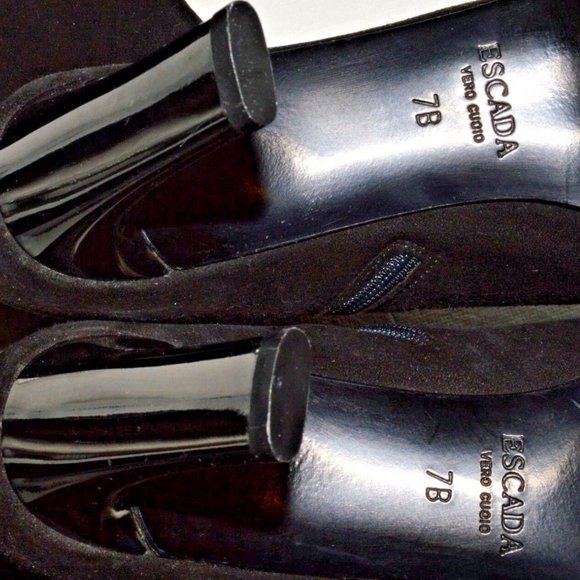 Escada | Shoes | Escada New Sz 7 B Black Suede Patent Leather Tall ...